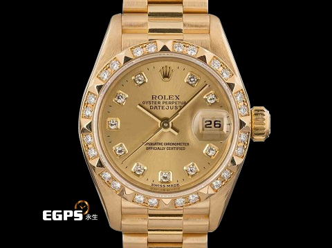 永生 | ROLEX 勞力士 Lady-Datejust 蠔式日誌型 79258 18K黃金材質 香檳金色面盤 原廠鑲嵌鑽石時