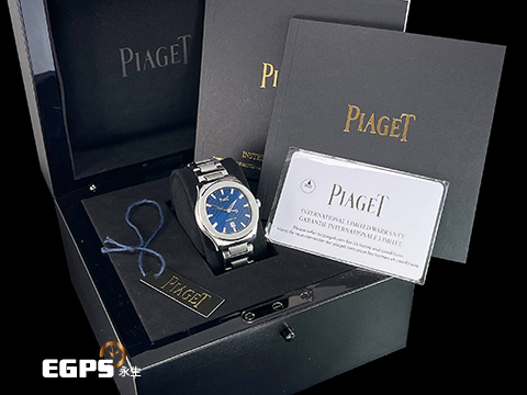 永生 | PIAGET 伯爵 Polo Date系列 G0A46018 機刻雕花橫紋藍色面盤 不鏽鋼 原鑲鑽石時標，2021年
